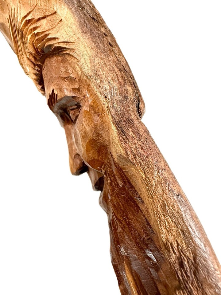 Wood Spirit Wizard Face Carving – Handcrafted Tree Log Folk Art ...