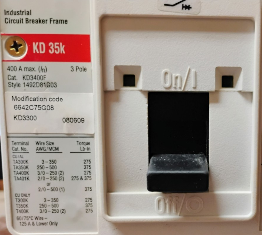EATON KD3400F CIRCUIT BREAKER 300 AMP TRIP UNIT 600V 3-POLE NEW NO BOX ...