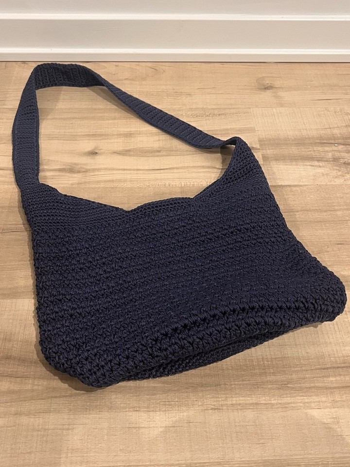 The Sak Crochet 120 Hobo Purse Boho Shoulder Bag Navy Blue 12.5x9.5x2 ...