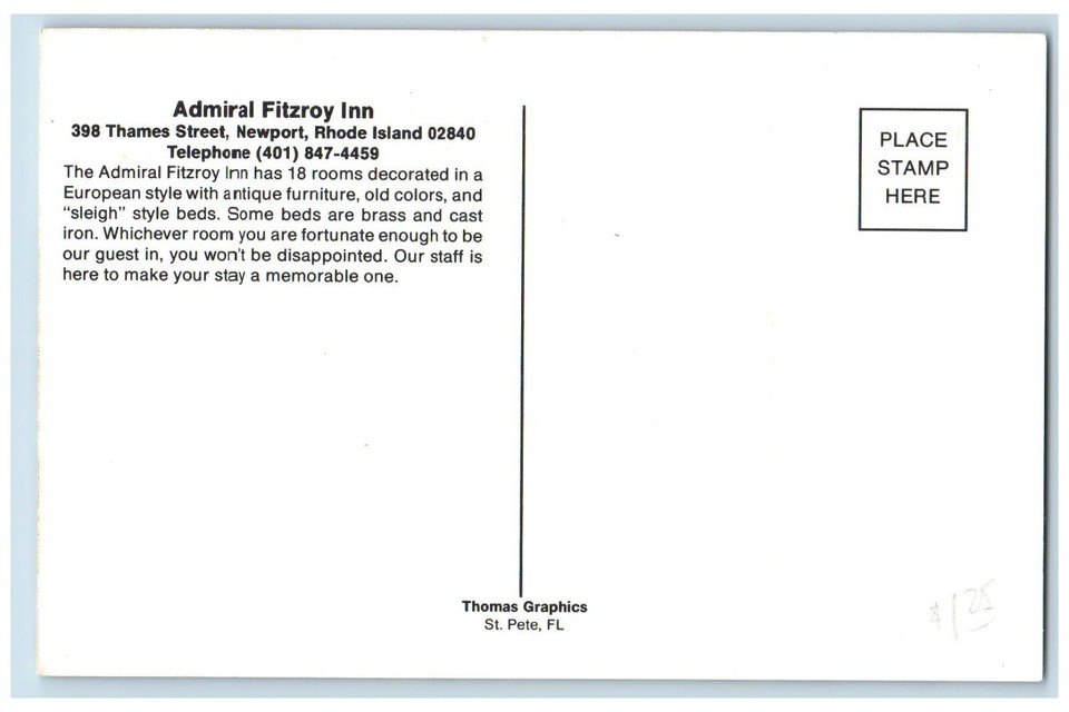 Newport Rhode Island RI Postcard Admiral Fitzroy Inn Front View ...