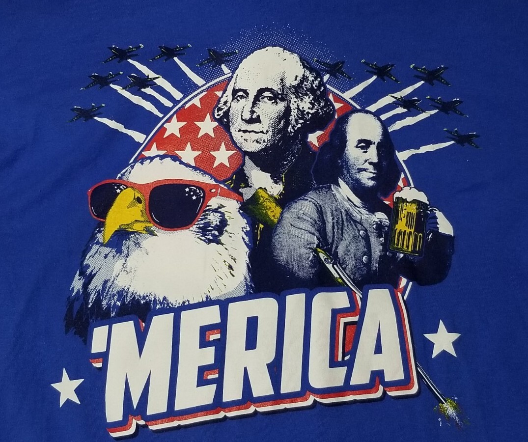 ‘Merica Blue George Washington Ben Franklin Eagle Jets Tshirt Size L ...