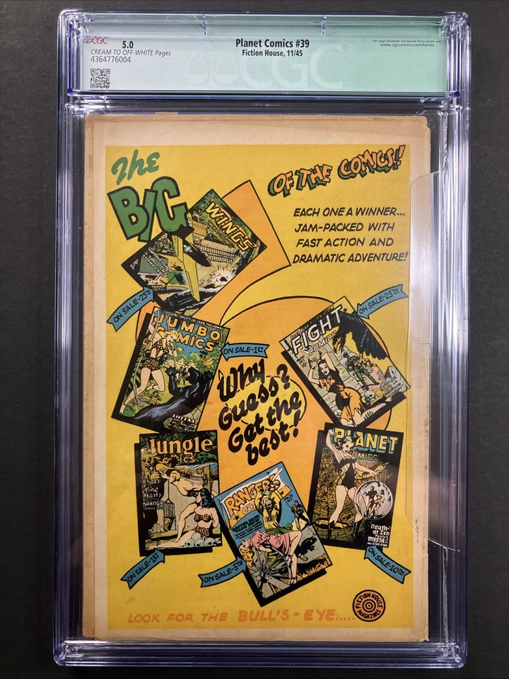 Planet Comics #39 1945 CGC 5.0 Qualified Fiction House Lily Renee ...