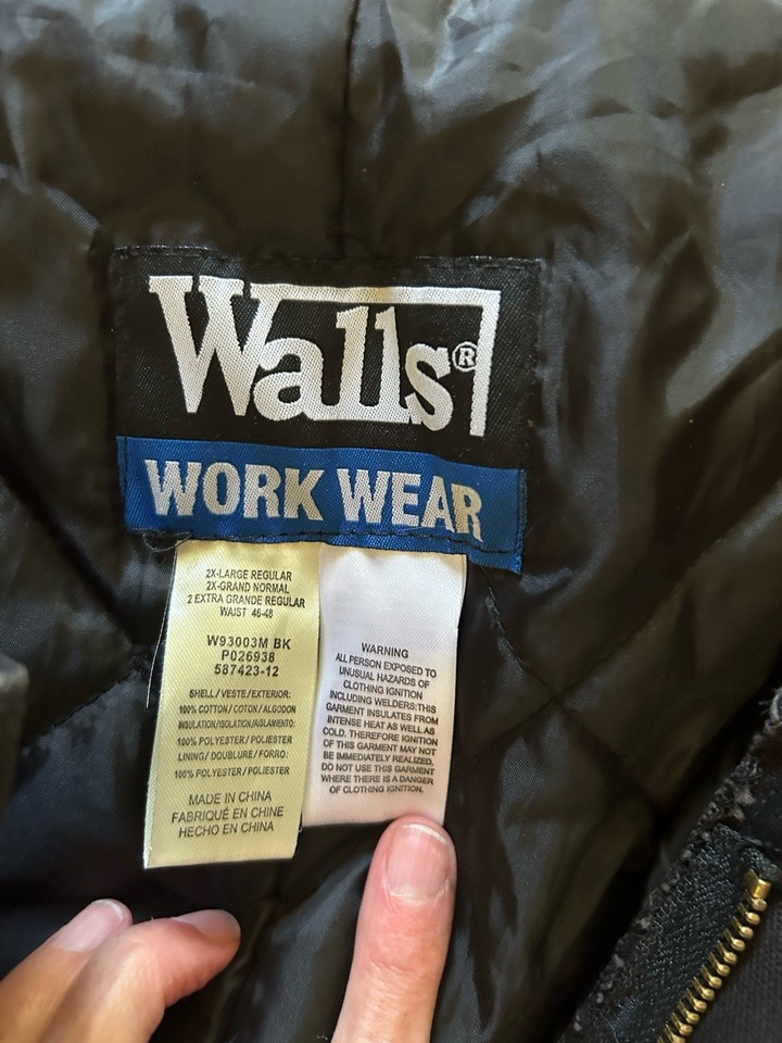 Walls Workwear Mens Insulated Overalls Size 2XL Black Outdoors | eBay