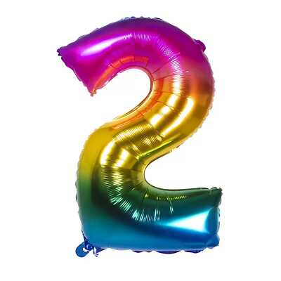 Rainbow Number 2 Two Foil Balloon 86cm Helium Required Party Wedding ...