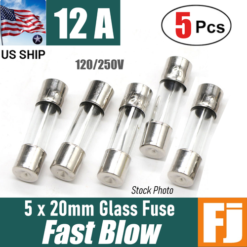 5 Pcs Fast-Blow Fuse 12A 250V Glass Fuses 5 x 20 mm (12 Amp) | US Ship ...