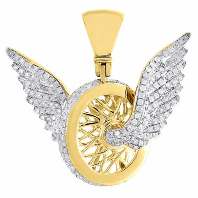 10K Yellow Gold Diamond Flying Tire Wheel Rim Wings Pendant Pave Charm ...