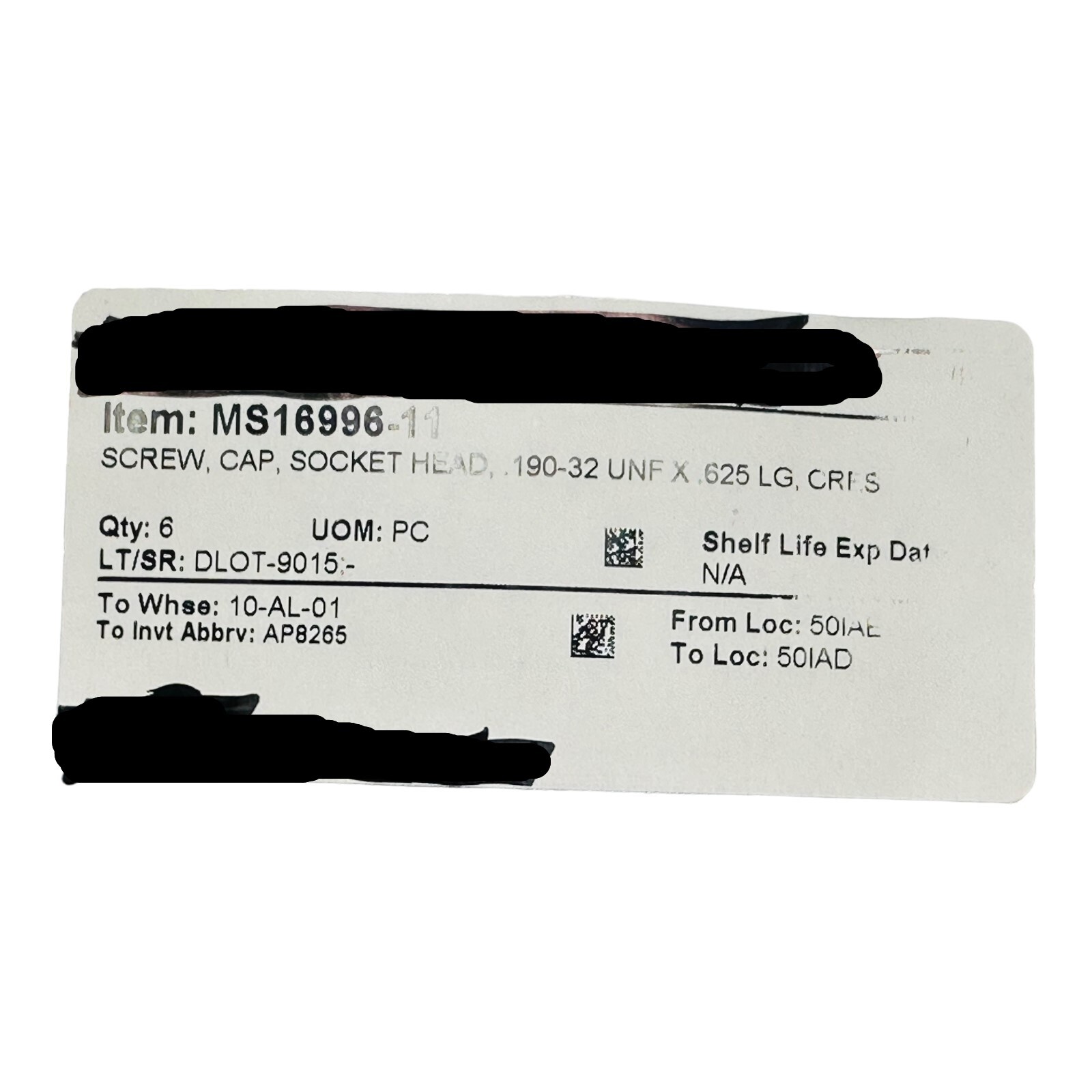 MS16996-11 SCREW CAP HEAD .190-32 UNF X .625 LG NEW/UNUSED SURPLUS QTY ...