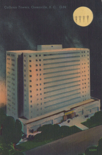 Calhoun Towers Greenville South Carolina Posted Linen Vintage Post Card ...