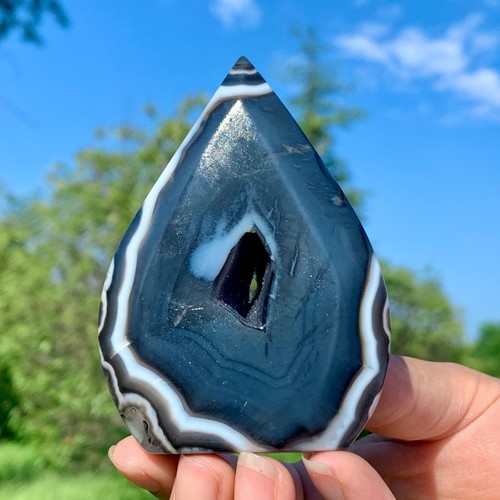 127G Natural black striped agate crystal Drop shaped quartz healing | eBay