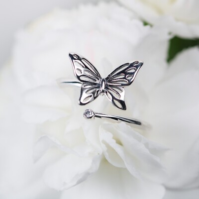 925 sterling silver adjustable butterfly ring, elegant butterfly ring ...