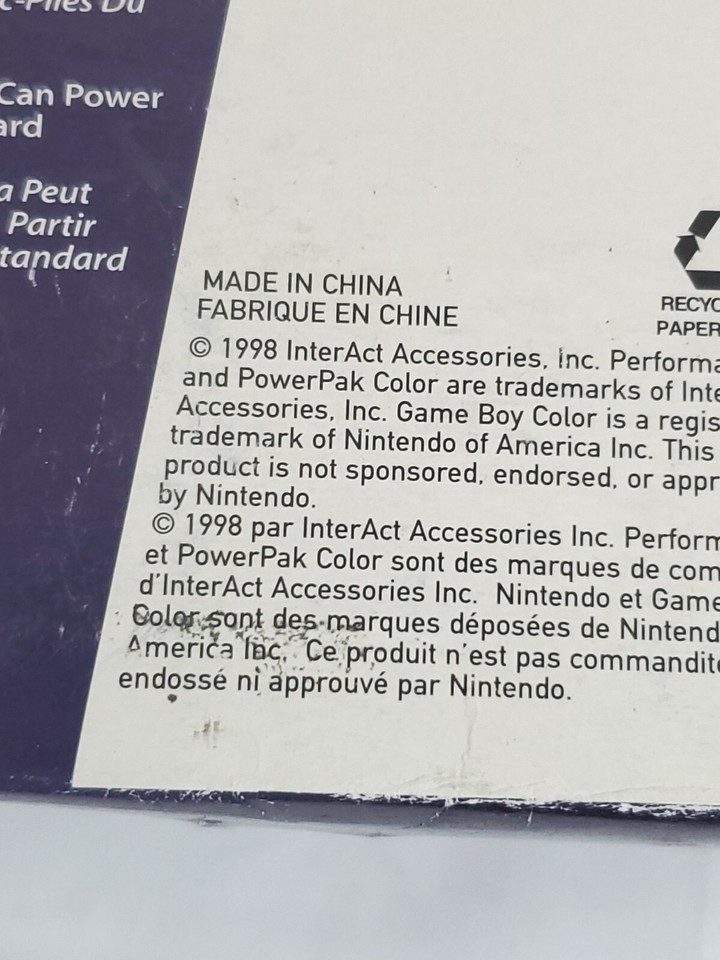 Gameboy Color Power Pak Battery Charger Nintendo Performance DC GB ...
