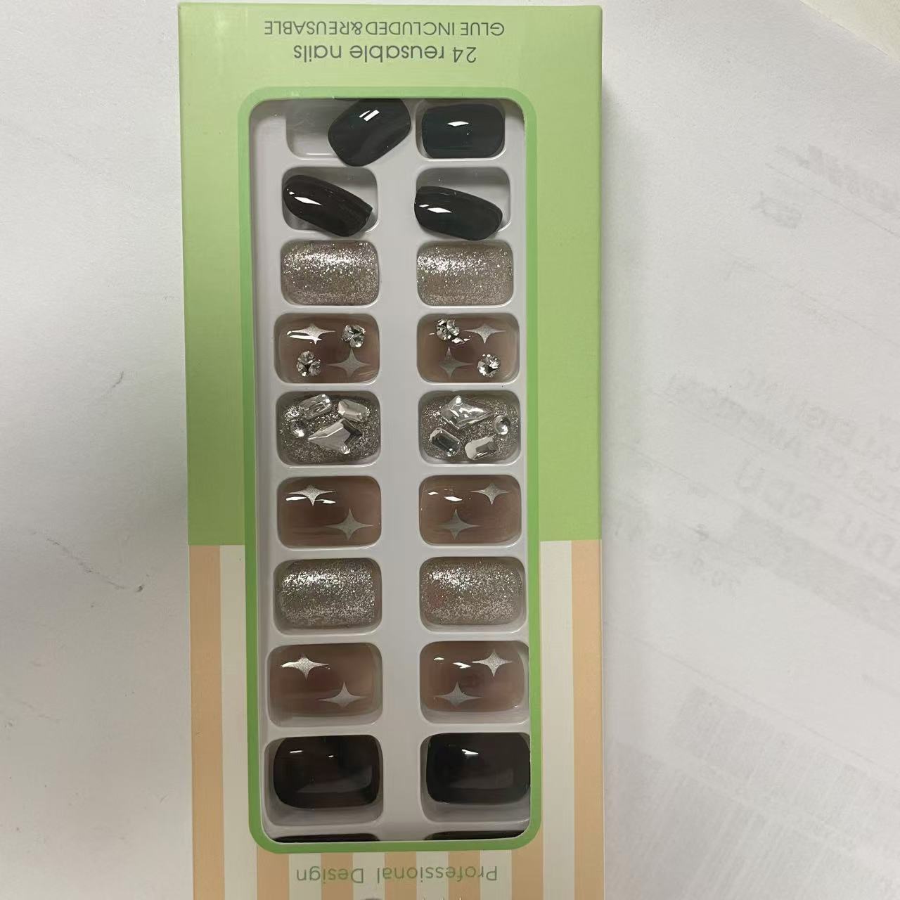 24Pcs/Box False Nails Detachable Fake Nails Full Cover Nail Tips Press ...