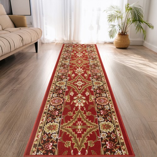 Custom Size Anti-Slip Low Profile Loop Pile Oriental Mahal Red Runner ...