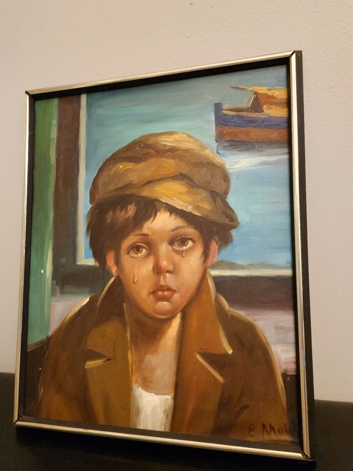 Erbert Mule Original Painting Oil On Canvas Vintage Sad Child Crying ...