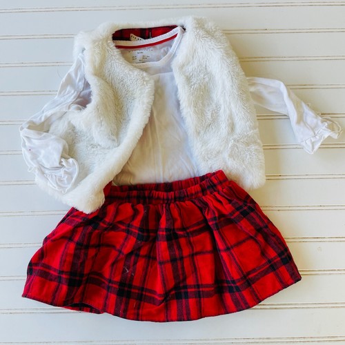 Max Studio Baby Girls Size 2T Faux Fur Jacket Plaid Dress | eBay
