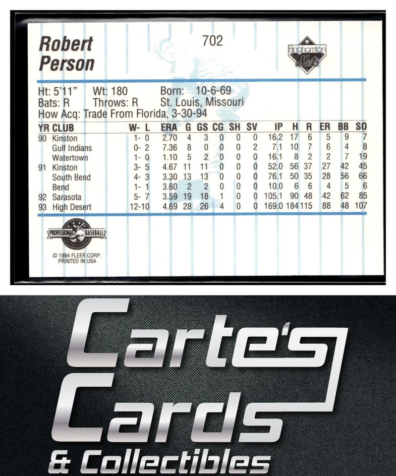 Robert Person 1994 Fleer ProCards #702 Binghamton Mets | eBay