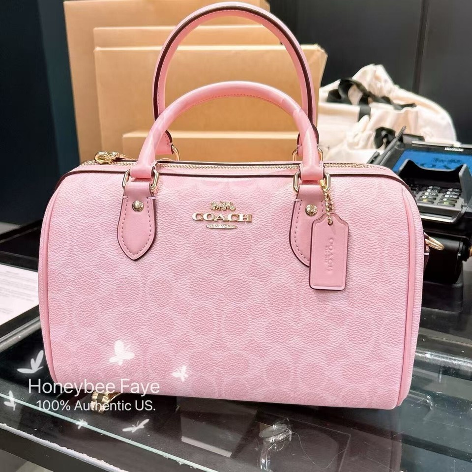 NWT Coach Rowan Satchel Bag In Signature Canvas CV961 POWDER PINK | eBay