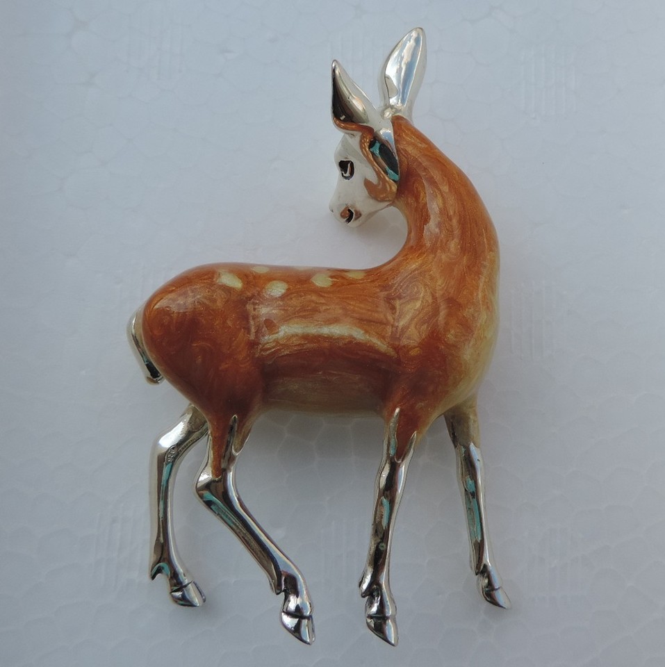 SATURNO 925 Sterling Silber Emaille HIRSCH REHKITZ Miniatur Figur 36gr ...