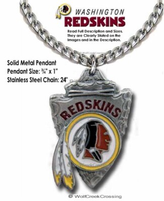 WASHINGTON REDSKINS NECKLACE Stainless Steel Chain NFL Football ¾" x 1 ...