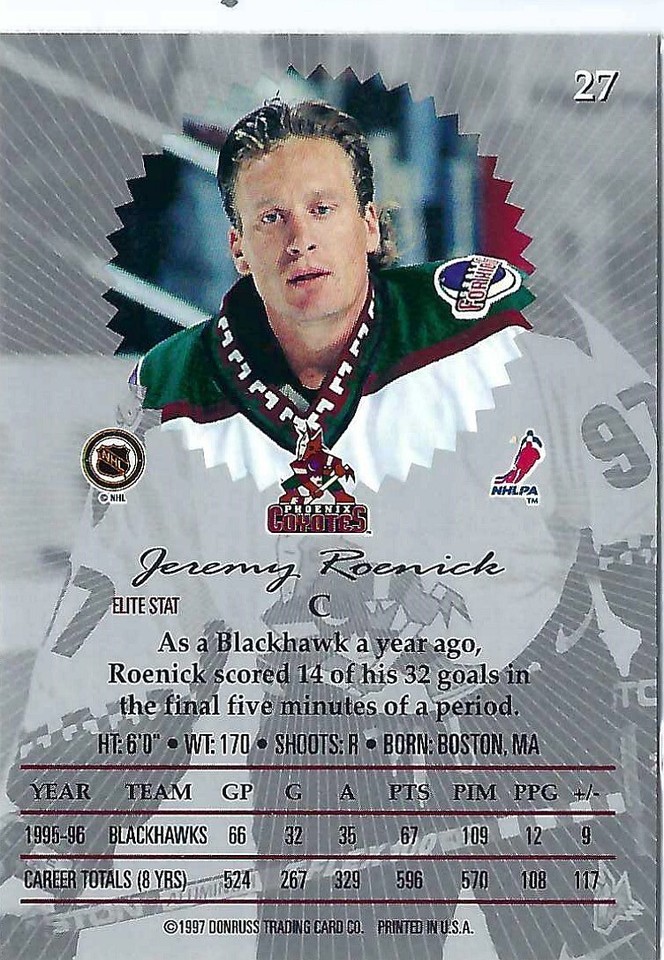 1996-97 Donruss Elite Jeremy Roenick - Phoenix Coyotes | eBay