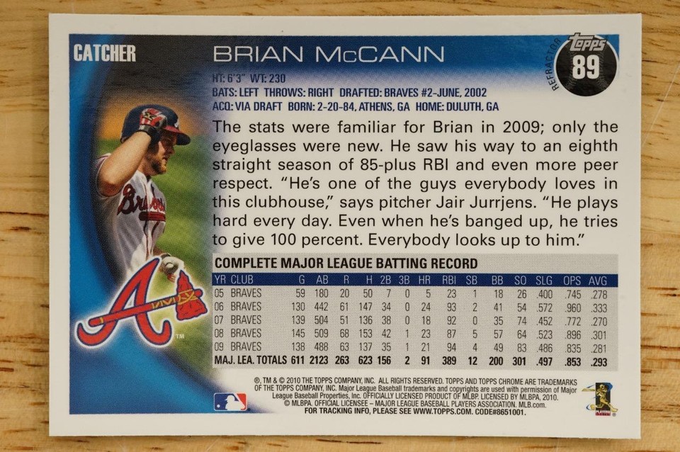 2010 Topps Chrome Refractor #89 Brian McCann Atlanta Braves Baseball ...