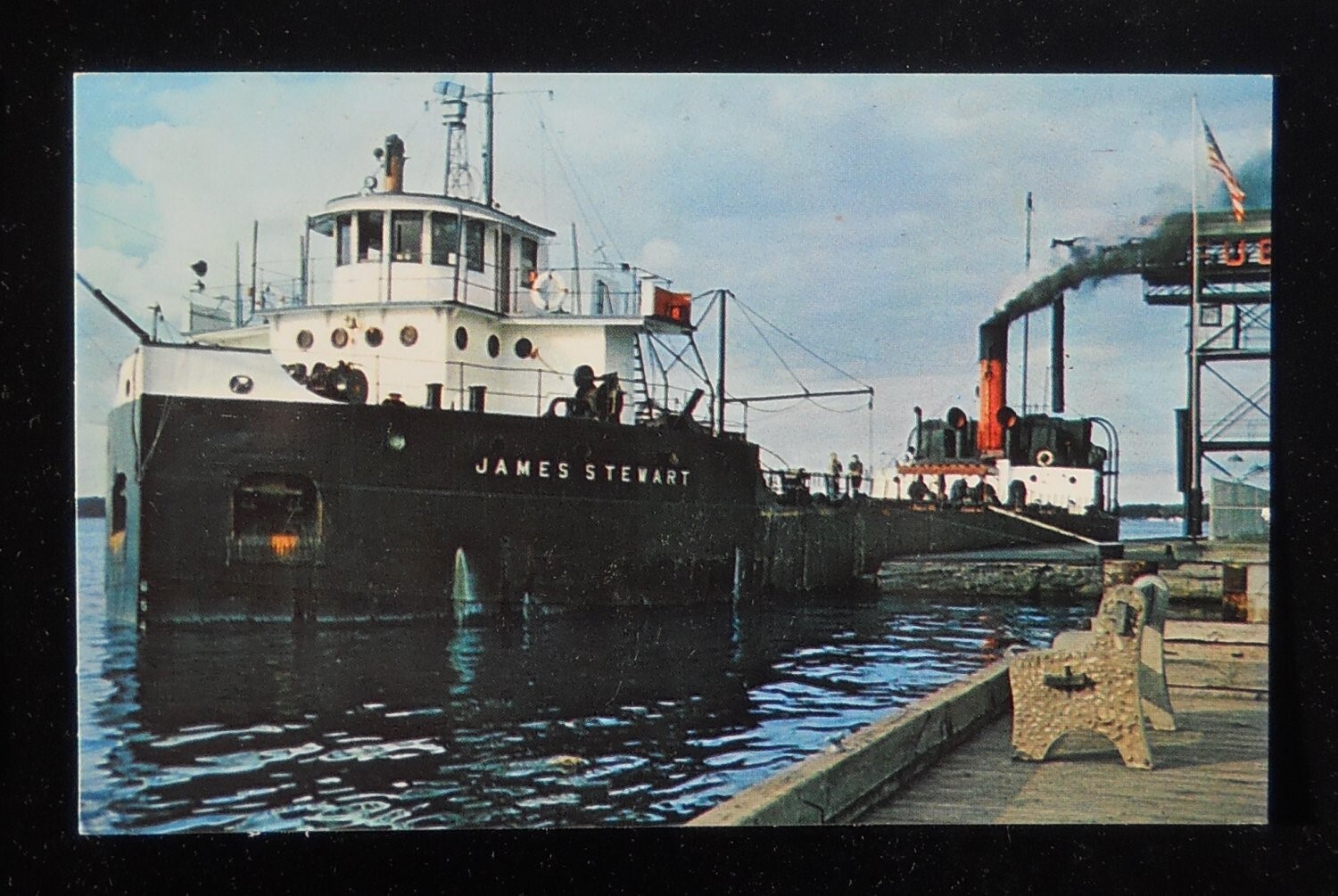 1950s Freighter James Stewart Taking on Fuel Hanna Dock Ship Laker ...