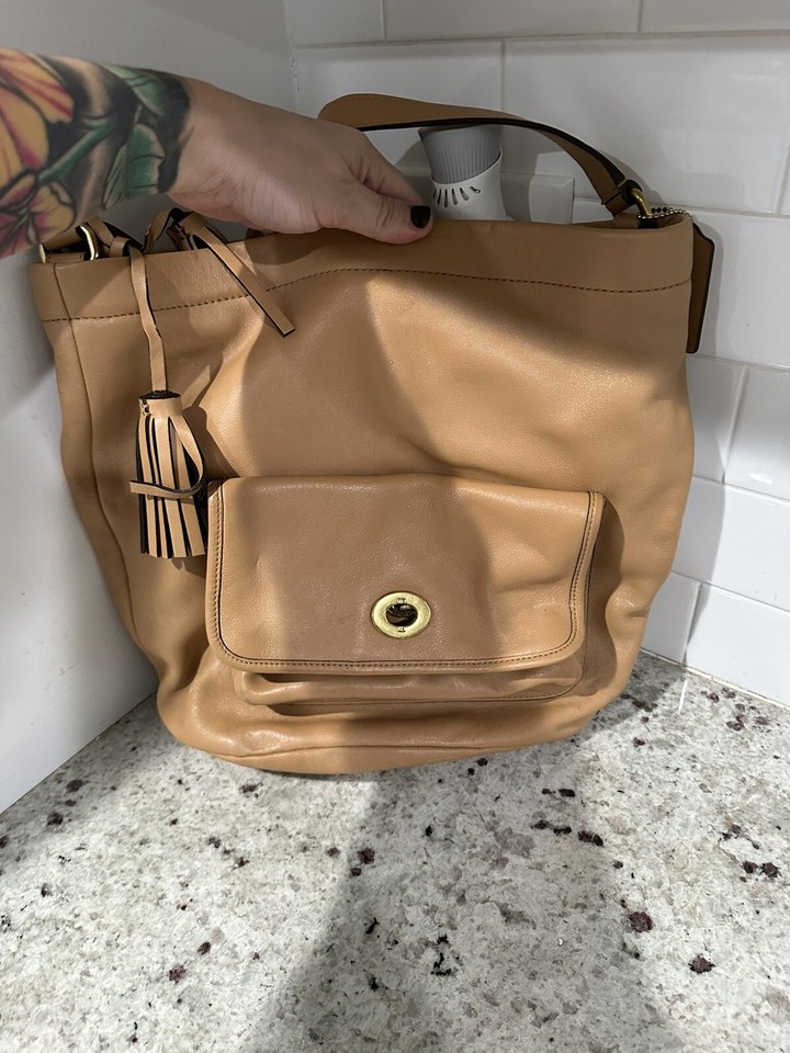 Vintage Coach Tan Brown Leather HandBag Tote, F1269-21193, 15x13.5in | eBay