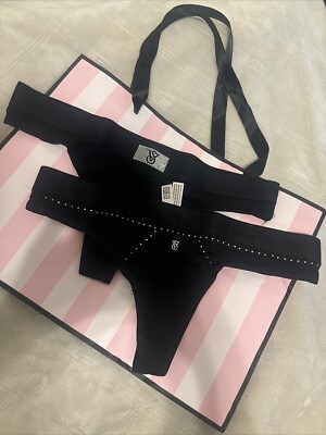 Victorias Secret Black Micro Bling Buckle Shine Thong X2 M Medium Vs6 ...