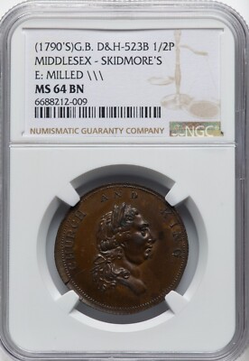 Great Britain - 1790's Penny Merchant Token - NGC MS64 BN - RARE ONLY 2 ...