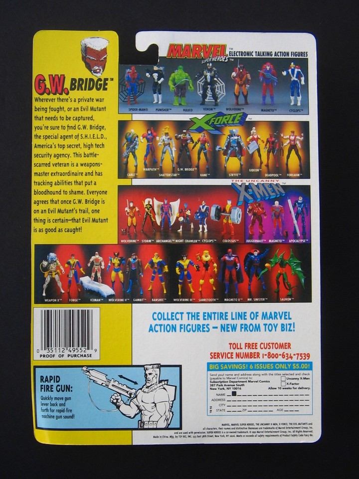 G.W.Bridge Action Figure 1992 X-Force X-Men Series ToyBiz / Marvel MOC ...