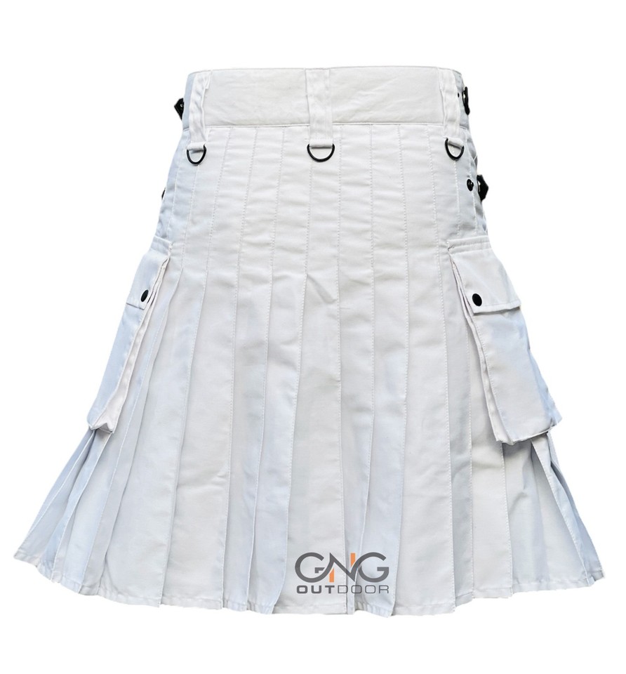Men's Scottish Leather Strap White kilt Fashion Cotton Utility kilt ...