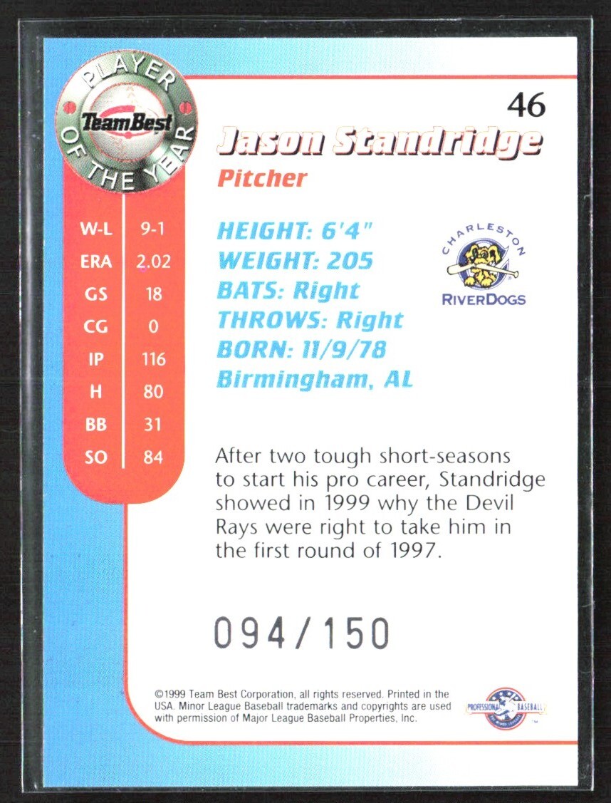 Jason Standridge 1999 Team Best Player of the Year /150 #46 Charleston ...