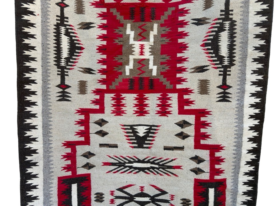Large Antique Navajo Storm Pattern Rug Handwoven Wool Textile 85x51 | eBay