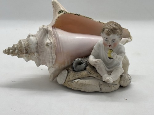 Antique Victorian Seashell Shell & Bisque Figure Folk Art Souvenir | eBay