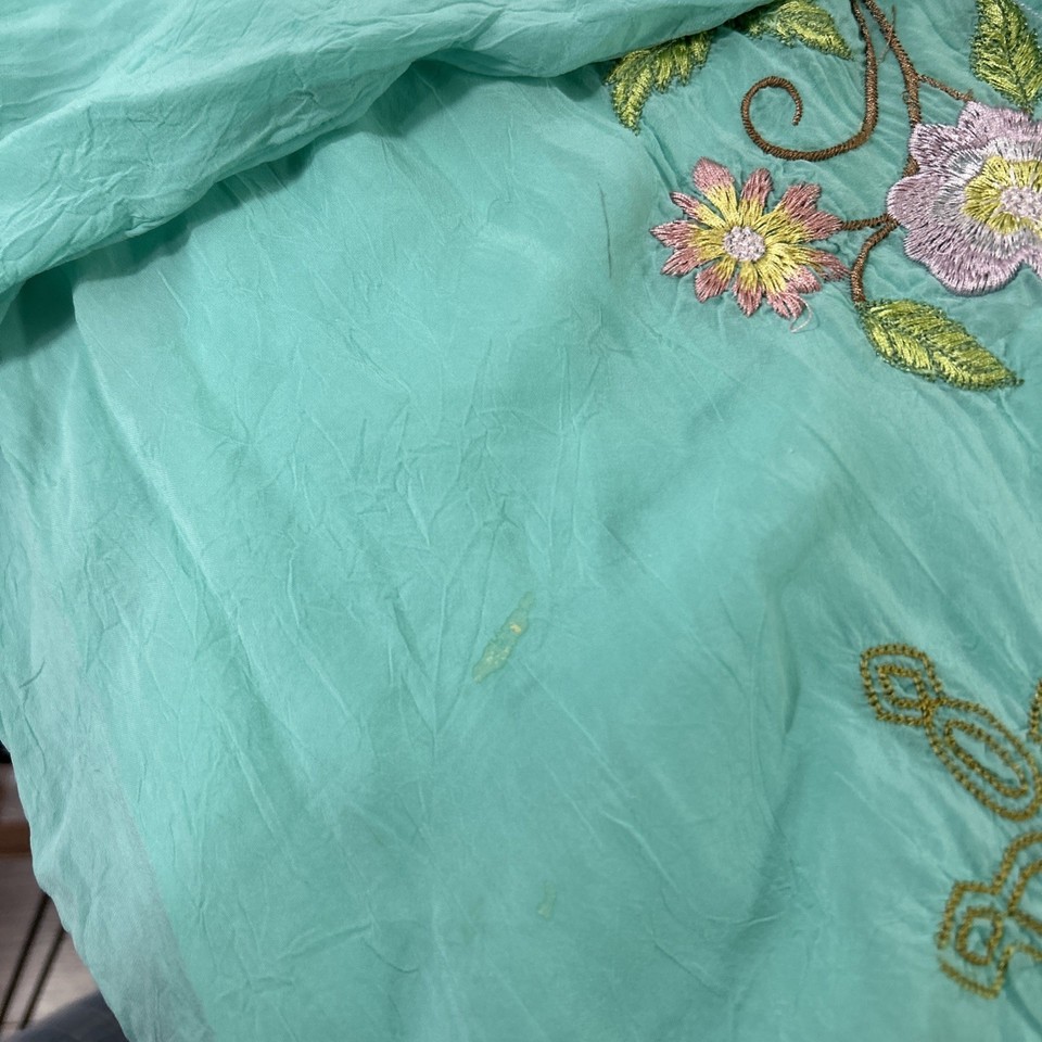 Johnny Was Blouse Womens 2X Aqua Floral Embroidered Boho Fairycore Top ...