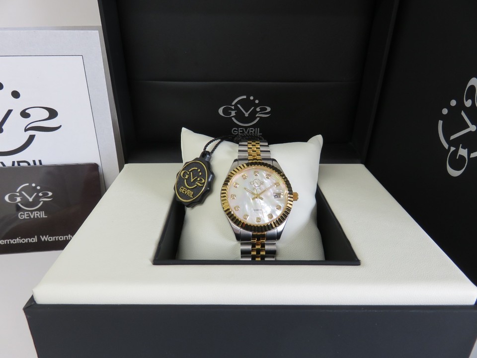 GV2 Women's Naples 12404 Swiss Quartz Diamond Gold IP Stainless Steel ...