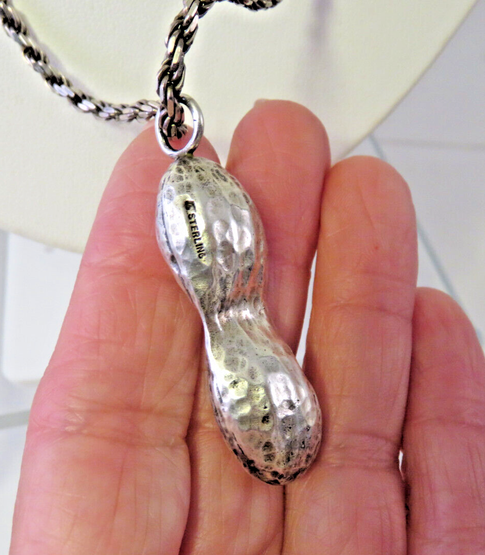 Vintage Sterling Silver Figural Peanut Pendant Rope Chain Necklace 23 ...