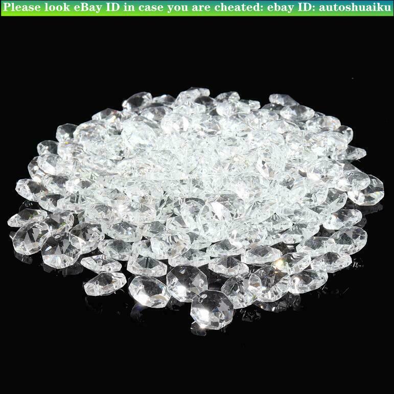 200PCS Clear Crystal Glass Chandelier Part Prisms Octagonal Beads Decor ...