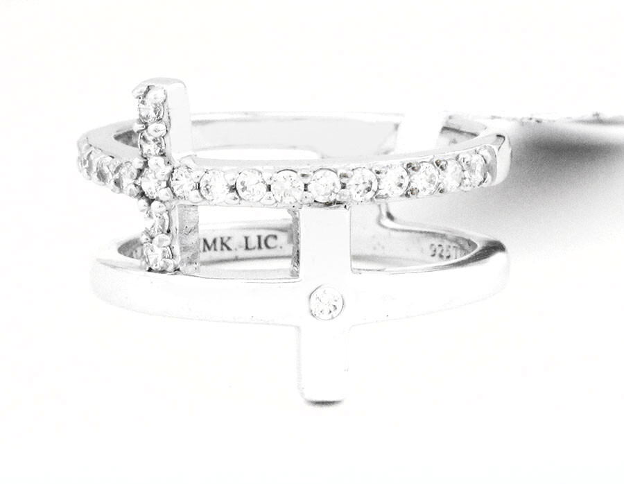 LAB WHITE SAPPHIRE CZ 0.68 Cts DOUBLE CROSS HALLMARK RING .925 Silver ...