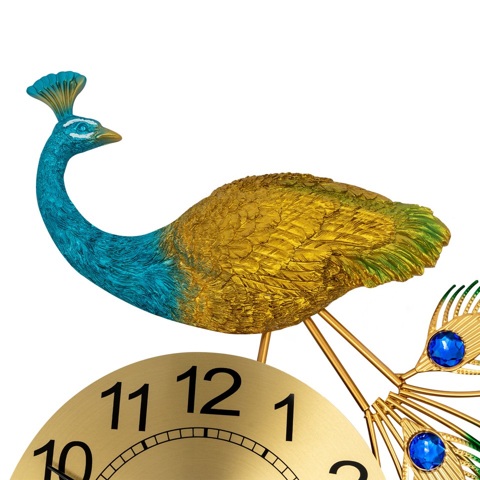 Luxury Peacock Large Wall Clock Metal Living Room 3D Wall Watch Home ...
