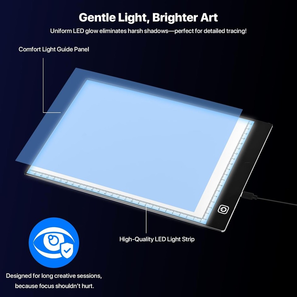 A4 LED Light Box for Tracing and Drawing - Ultra Thin Adjustable Light ...