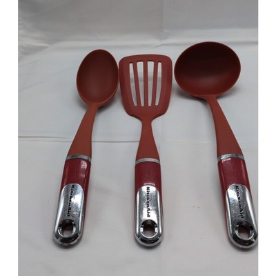 3 KitchenAid Red Silicone Kitchen Cooking Utensils Spoon Ladle Spatula ...