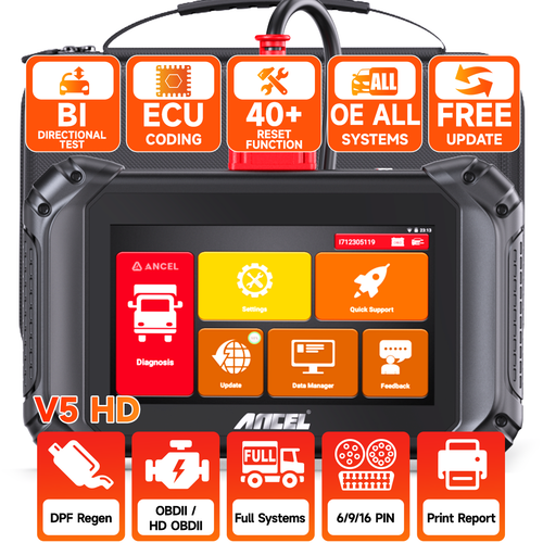 ANCEL V5 HD Heavy Duty Trucks Diagnostic OBD2 Scanner ECU Coding BI ...