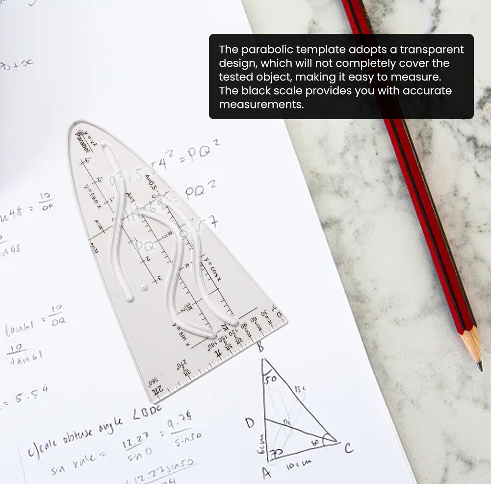 3pcs Ruler Transparent Parabolic Stencil Sinus Cosinus Tangens School ...