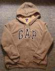 GAP Men logo Hoodie XL Army Green Embroidered Full Zip Sherpa Lined ...
