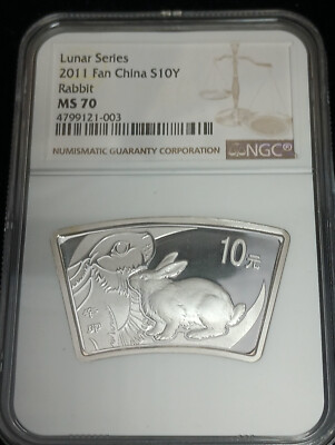 2011 1oz .999 Fine Silver China Lunar Rabbit Fan Coin NGC MS70 | eBay