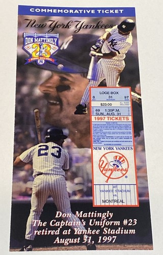 1997 DON MATTINGLY #23 YANKEES LIMITED EDITION COMMEMORATIVE TICKET ...
