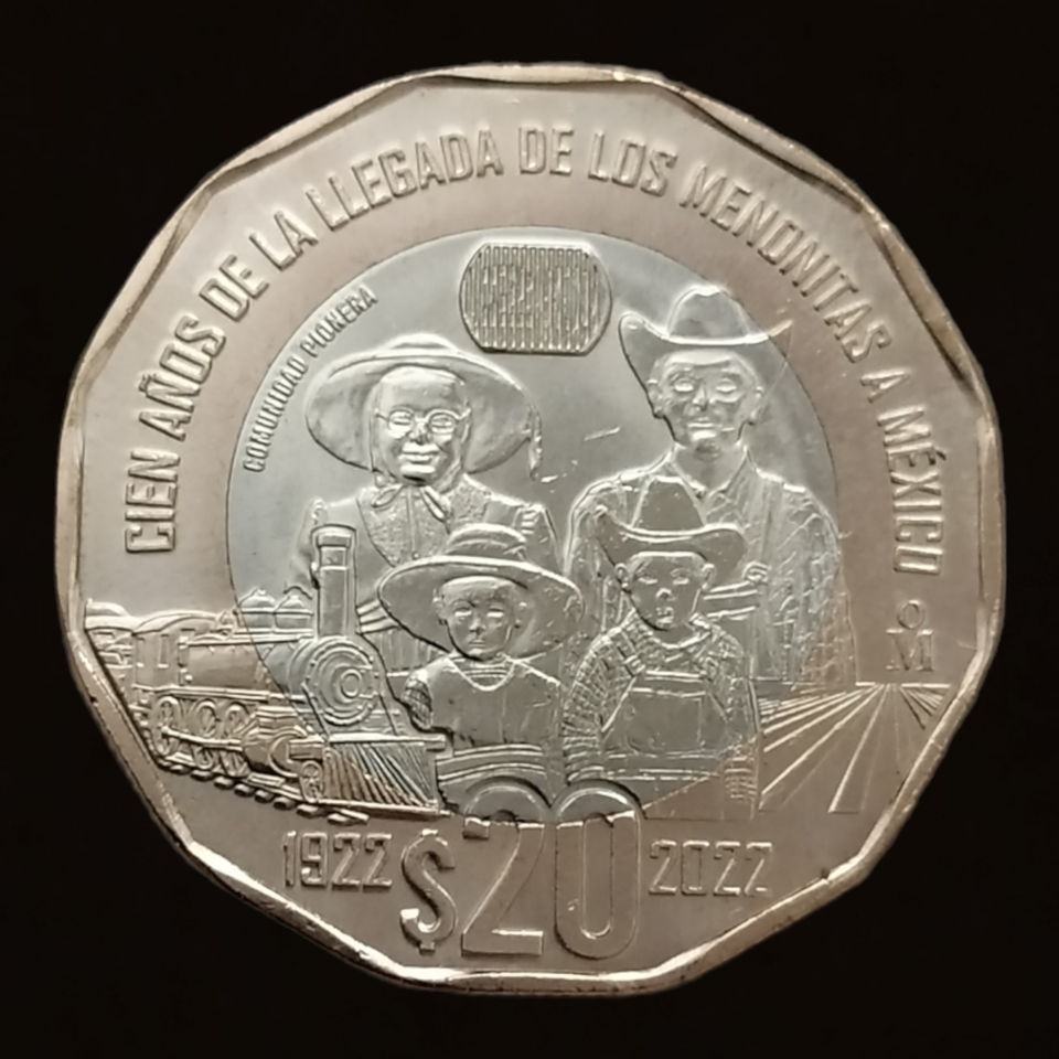 $20 peso coin 100th anniversary of the arrival of the Mennonite in ...
