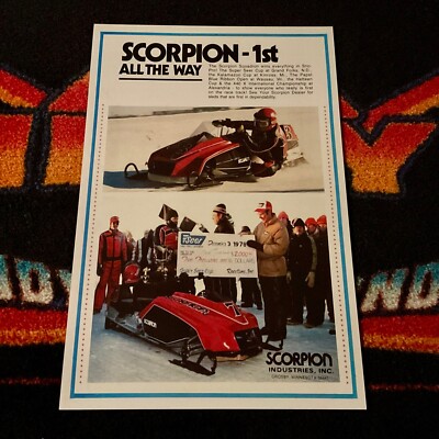 🏁’79 SCORPION SNO-PRO RACE Snowmobile Poster vintage sled ((1st ALL THE ...