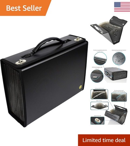 Expandable File Folders - 24 Pockets - Durable Handle - Black with ...